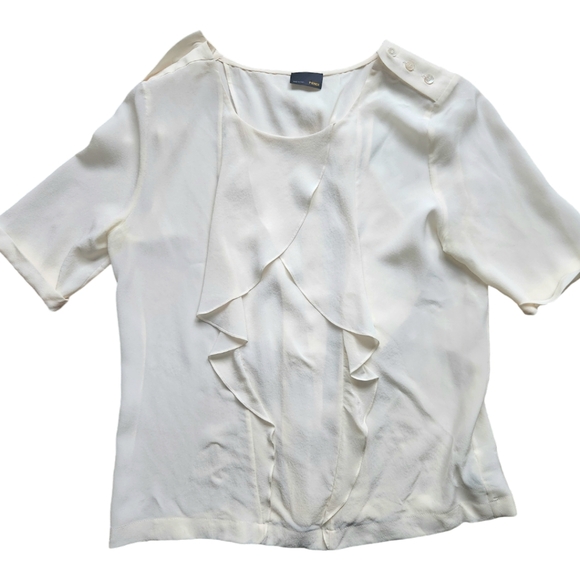 Fendi | Tops | Fendi Short Sleeve Blouse 0 Silk Ruffle Ivory White ...